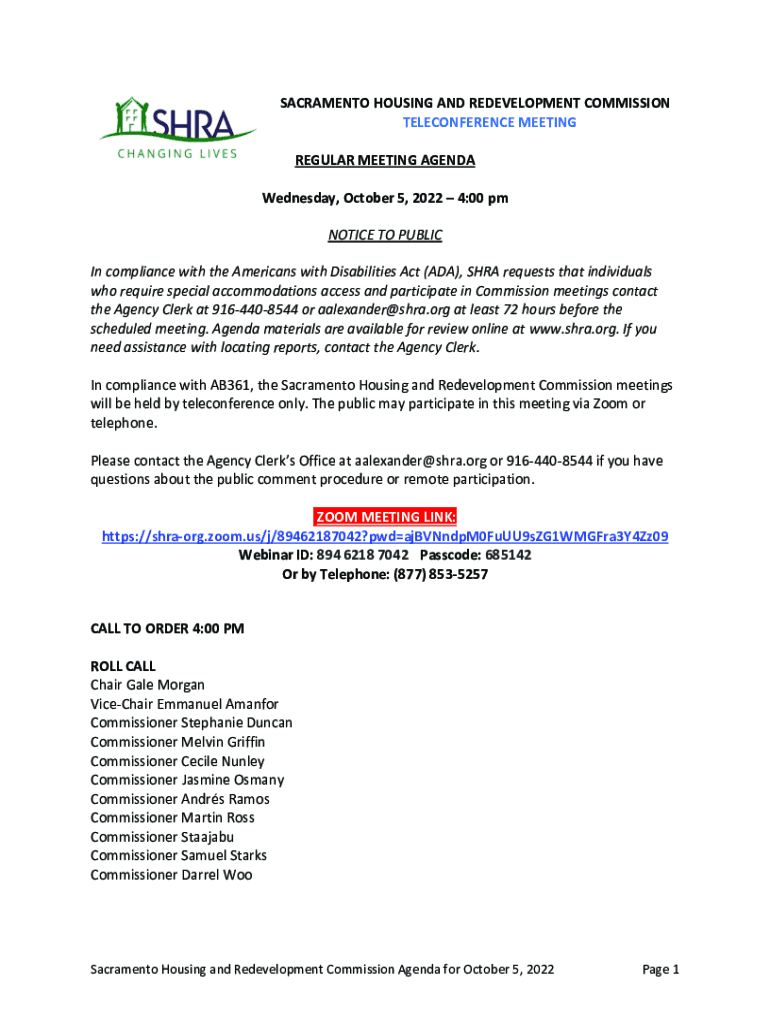 Fillable Online sacramento housing and redevelopment commission - SHRA ...