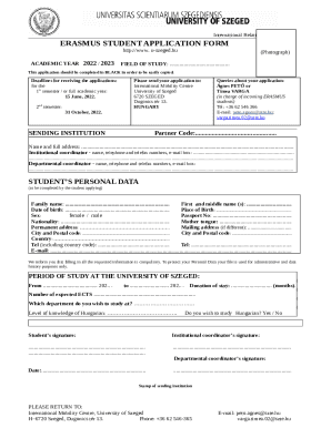ERASMUS STUDENT APPLICATION Doc Template | pdfFiller