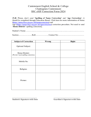 Fillable Online Cantonment SSC eSIF Correction Form-2024 Fax Email ...