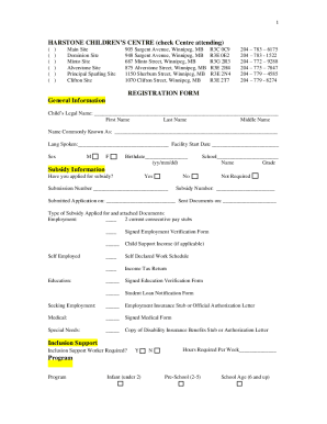 Fillable Online Harstone Children's Centres, Winnipeg Daycare services ...