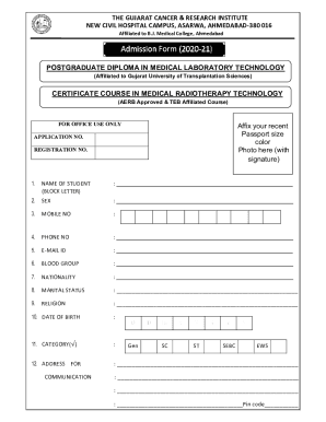 Fillable Online PGDMLT & CMRT Application Form Fax Email Print - pdfFiller