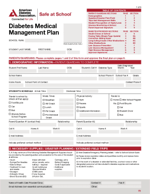 Fillable Online Diabetes Information for Schools and Day Care ...