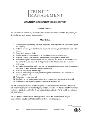 Fillable Online Maintenance Worker job description templateWorkable Fax ...