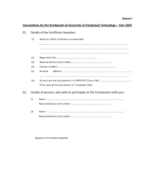 Fillable Online univotec ac Convocation Form I & II - University of ...
