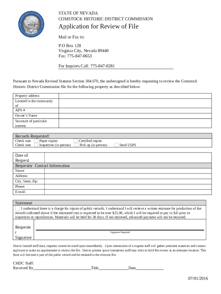 Public Records Request for Comstock Historic ... - SHPO Doc Template ...