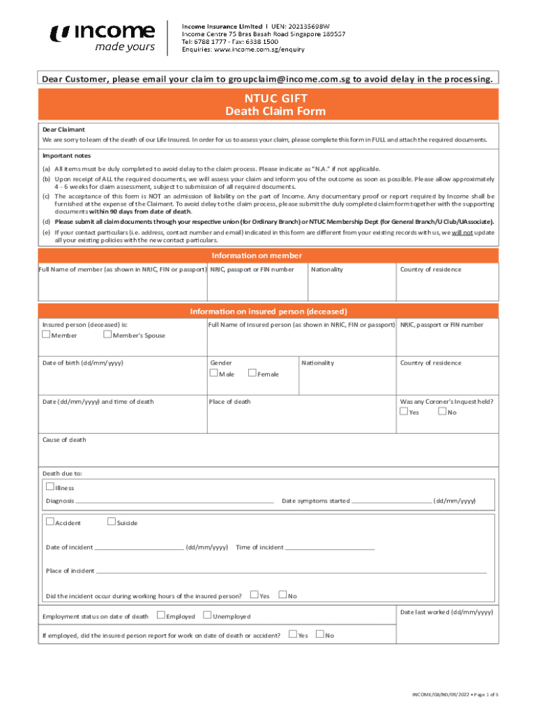 Fillable Online NTUC Gift Total and Permanent Disability Claim Form - PDF Free ... Fax Email ...