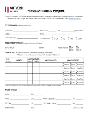 Fillable Online Pre-Approval Form for Transfer Credit - Education ...