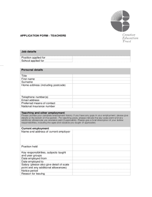 Fillable Online APPLICATION FORM - TEACHERS Job details Position applied for ... Fax Email Print ...