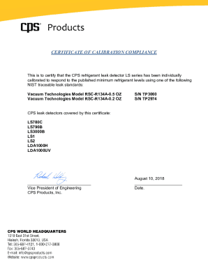 Fillable Online CPS Certificate of Calibration LS Series.eps Fax Email ...