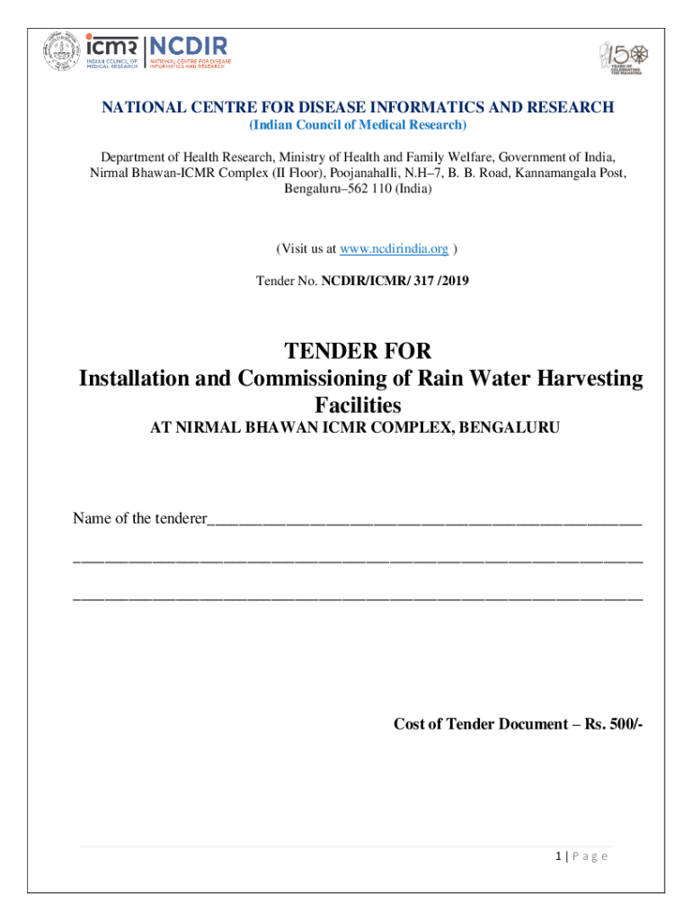 Fillable Online TENDER FOR Installation and Commissioning of Rain Water ...