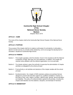 Fillable Online Centreville High School Chapter of the National Honor ...