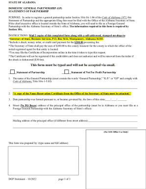 Fillable Online Domestic General Partnership Statement of Partnership ...