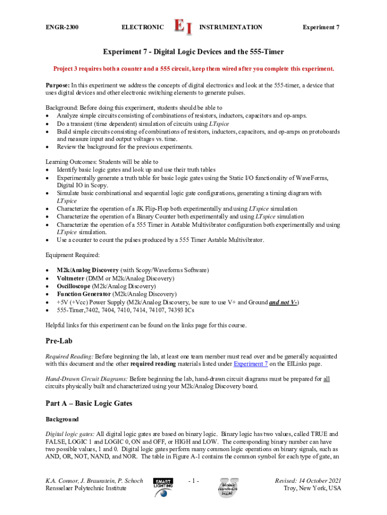 Fillable Online Experiment 7 - Digital Logic Devices and the 555-Timer ...