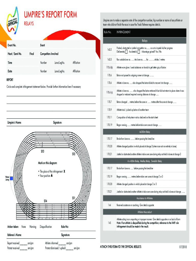 Fillable Online UMPIRE'S REPORT FORMOceania Athletics Fax Email Print ...