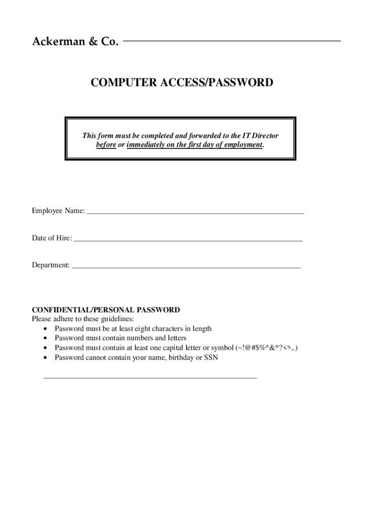 Fillable Online Computer Password Form Fax Email Print - pdfFiller
