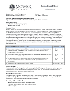 Fillable Online CORRECTIONS OFFICER/JAILER Department: JAIL Reports to ...