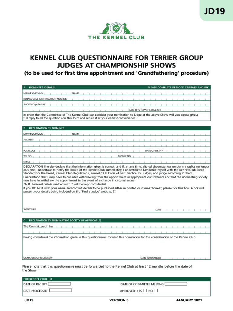 Fillable Online kennel club questionnaire for terrier group judges at ...