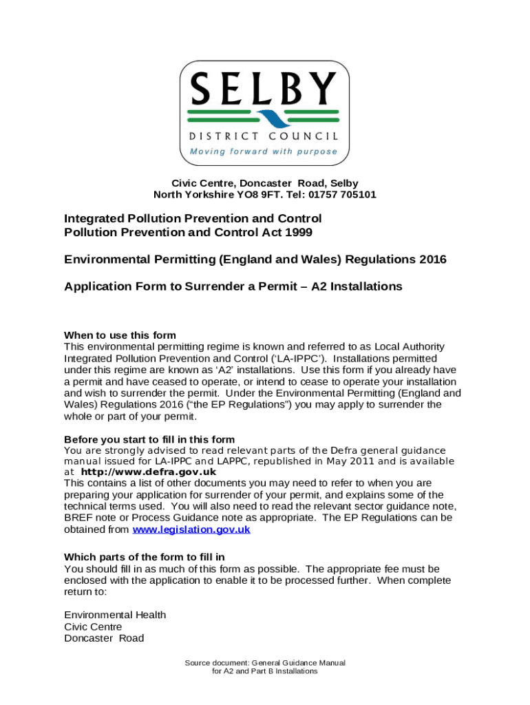 Part B Surrender - Selby District Council Doc Template | pdfFiller