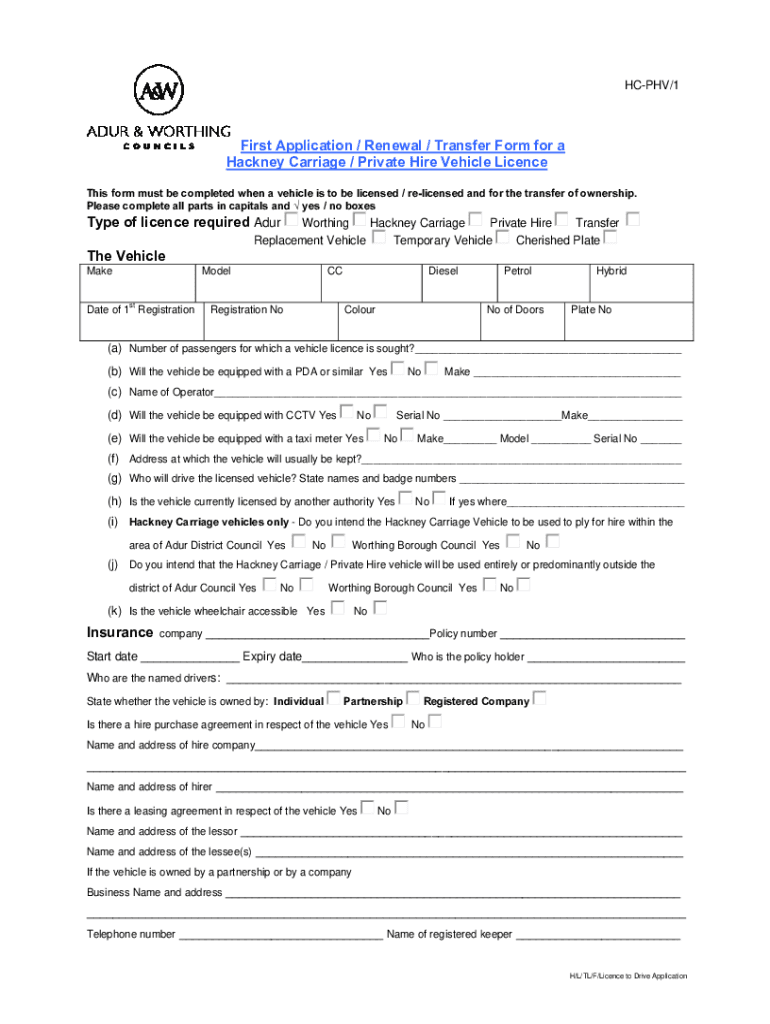 Fillable Online Hackney Carriage and Private Hire vehicle licence ...