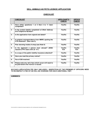 Fillable Online Selling Animals as Pets Application Checklist ...