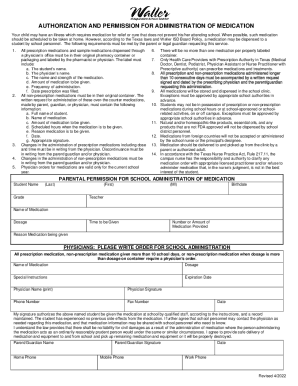Fillable Online Waller ISD Medication Form Fax Email Print - pdfFiller