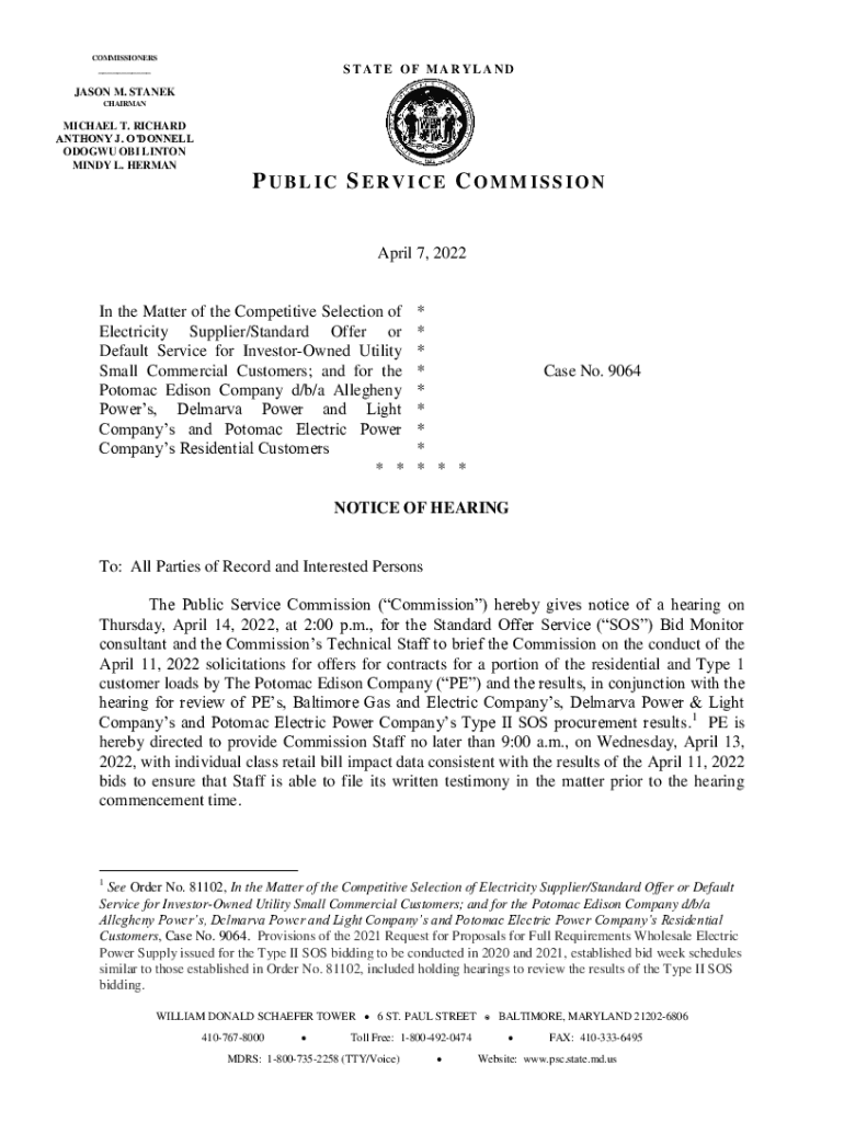Fillable Online Past Commissioners - Maryland Public Service Commission ...