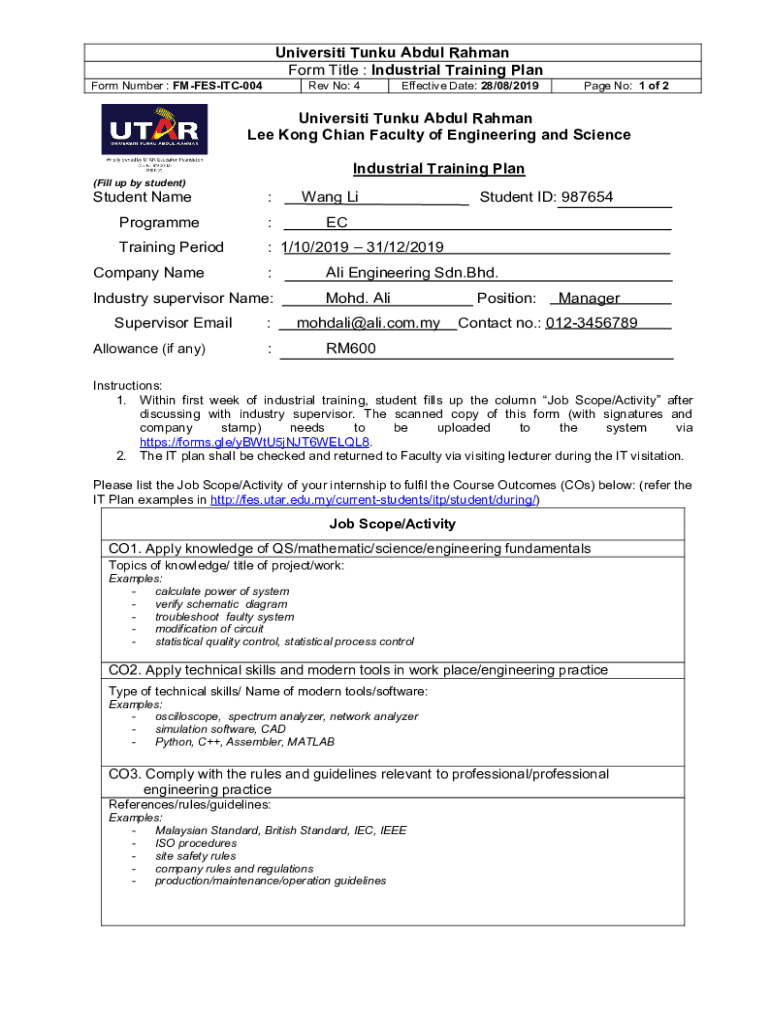 Fillable Online Form Number : FM-FES-ITC-004 Fax Email Print - pdfFiller