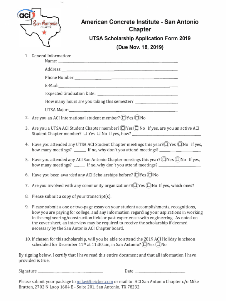 Fillable Online San Antonio Chapter - UTSA Scholarship Application Form ...