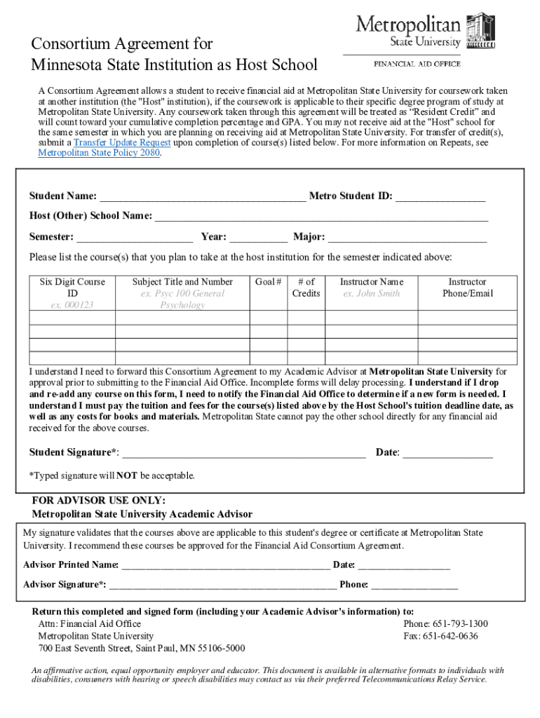 Fillable Online mnscu consortium agreement credits st cloud state form ...