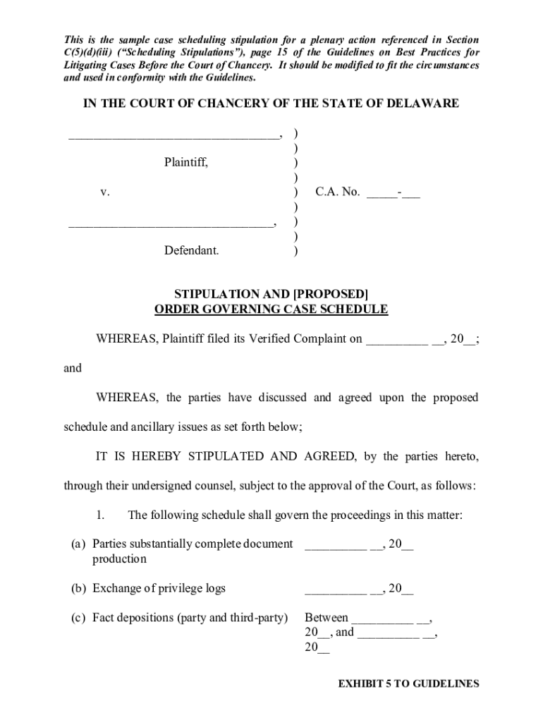 Fillable Online courts delaware Sample Scheduling Stipulation for ...
