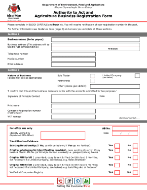 Fillable Online Authority to Act and Agriculture Business Registration ...