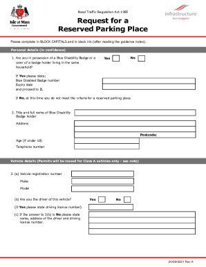 Fillable Online Request for a Reserved Parking Place - Isle of Man Government Fax Email Print ...