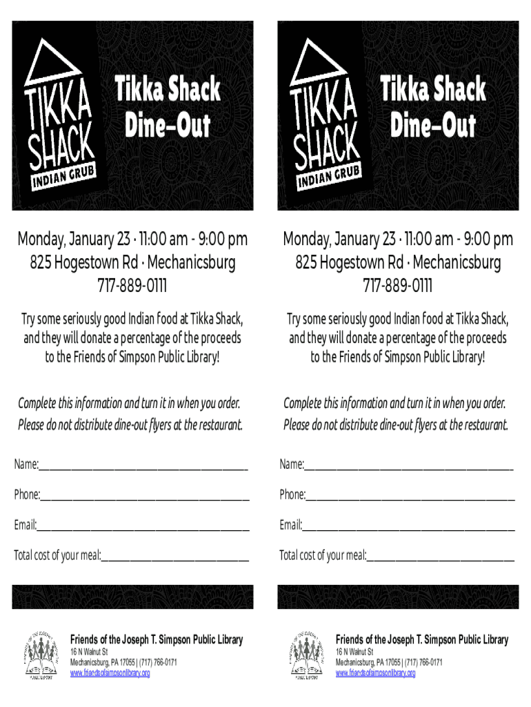 Fillable Online Tikka Shack Delivery Menu - Caviar - Order Online Fax Email Print - pdfFiller