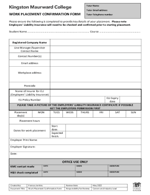 Fillable Online Work Placement Confirmation Form Fax Email Print ...