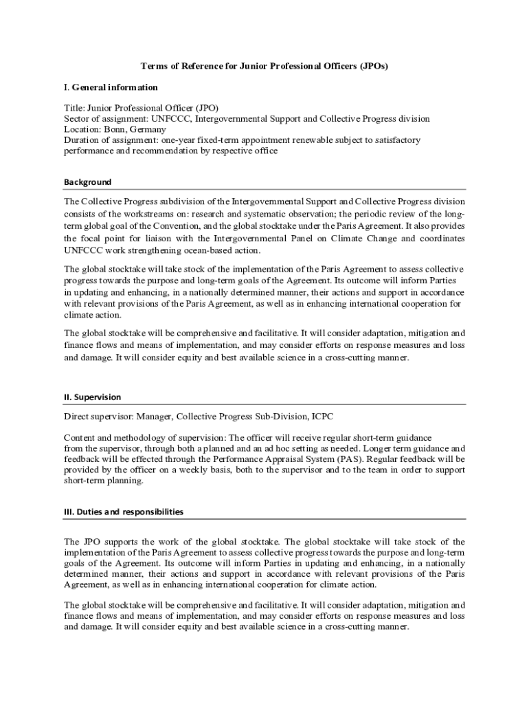 Fillable Online Terms of Reference for Junior Professional Officers (JPOs) Fax Email Print ...