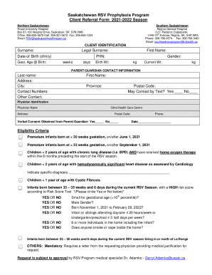 Fillable Online Saskatchewan RSV Prophylaxis Program Client Referral Form ... Fax Email Print ...