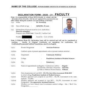 Fillable Online DECLARATION FORM : 2020-21 - FACULTY Fax Email Print ...