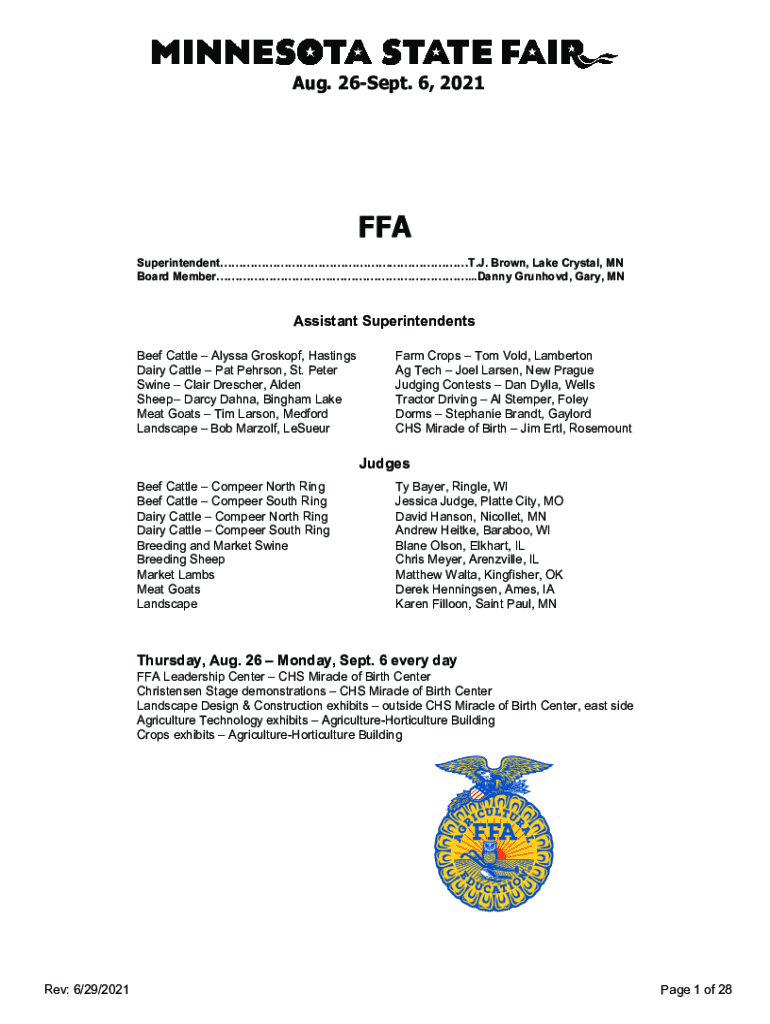 Fillable Online assets mnstatefair 2021 FFA Rules and Premiums. The ...