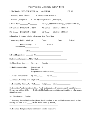 Fillable Online CEMETERY INVENTORY FORMS Instructions for Completing ...