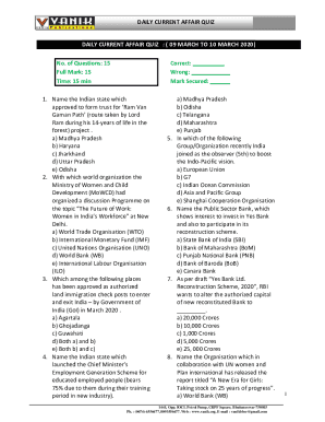 Fillable Online DAILY CURRENT AFFAIR QUIZ Fax Email Print - pdfFiller