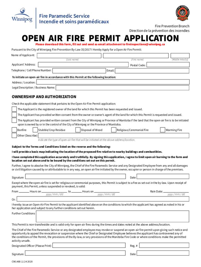 Fillable Online Permit Forms - Fire Paramedic Service - City of Winnipeg Fax Email Print - pdfFiller