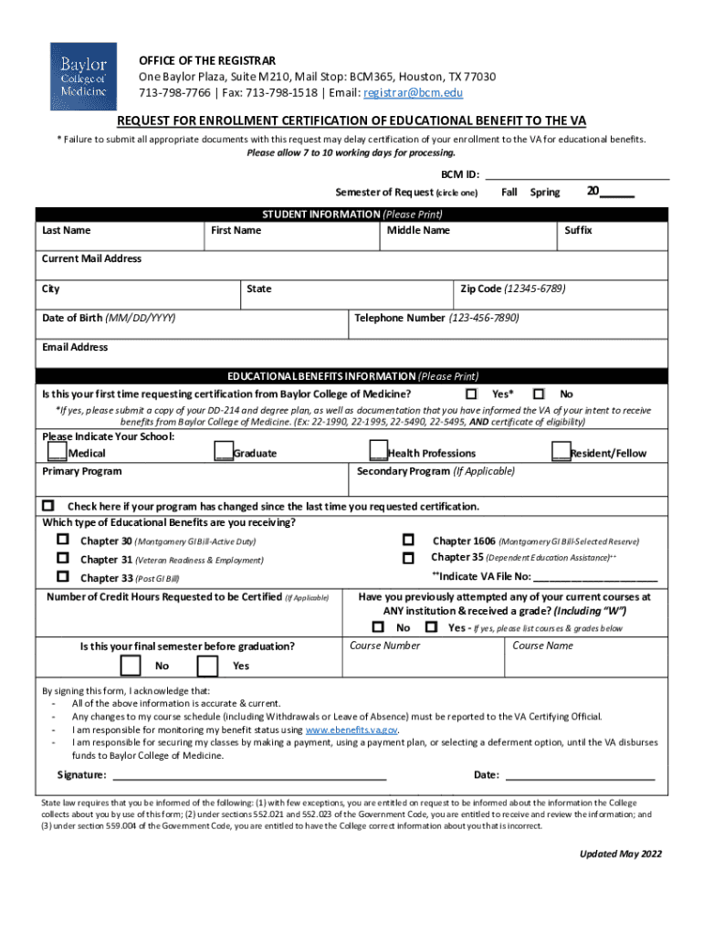 Fillable Online REQUEST FOR ENROLLMENT CERTIFICATION OF ... Fax Email ...