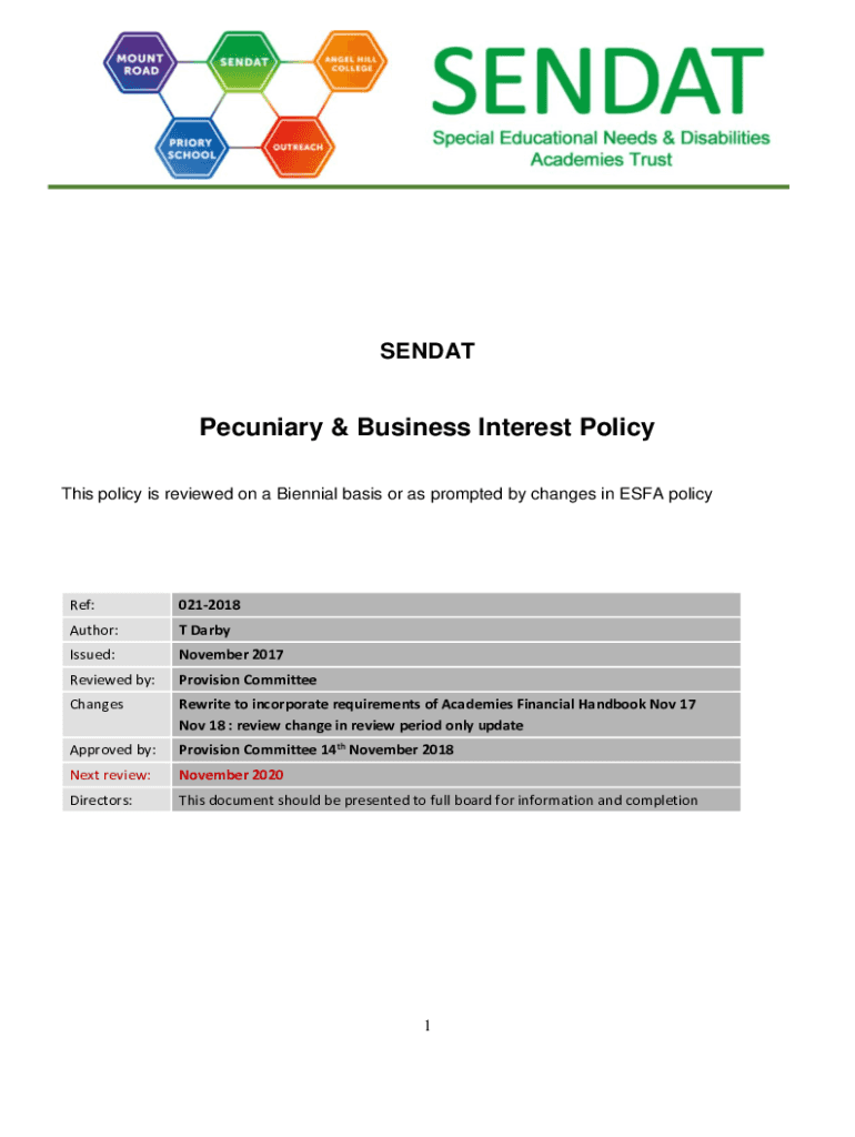 Fillable Online Governors Declaration of Pecuniary Interest - High View ...