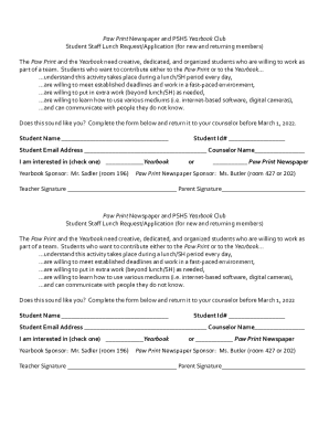 Fillable Online Paw Print Newspaper and PSHS Yearbook Club Request form ...