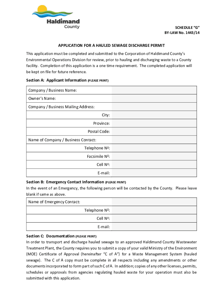 Fillable Online application for a hauled sewage discharge permit Fax ...