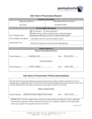 Fillable Online Sole Source Procurement Request - PA.GOV Fax Email ...