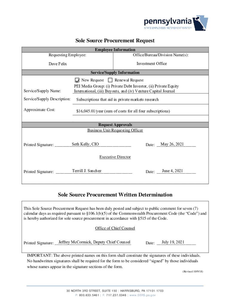 Fillable Online Sole Source Procurement Request - PA.GOV Fax Email Print - pdfFiller