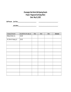 Fillable Online Playground Surfacing (Fibar) Date - Champaign Park ...