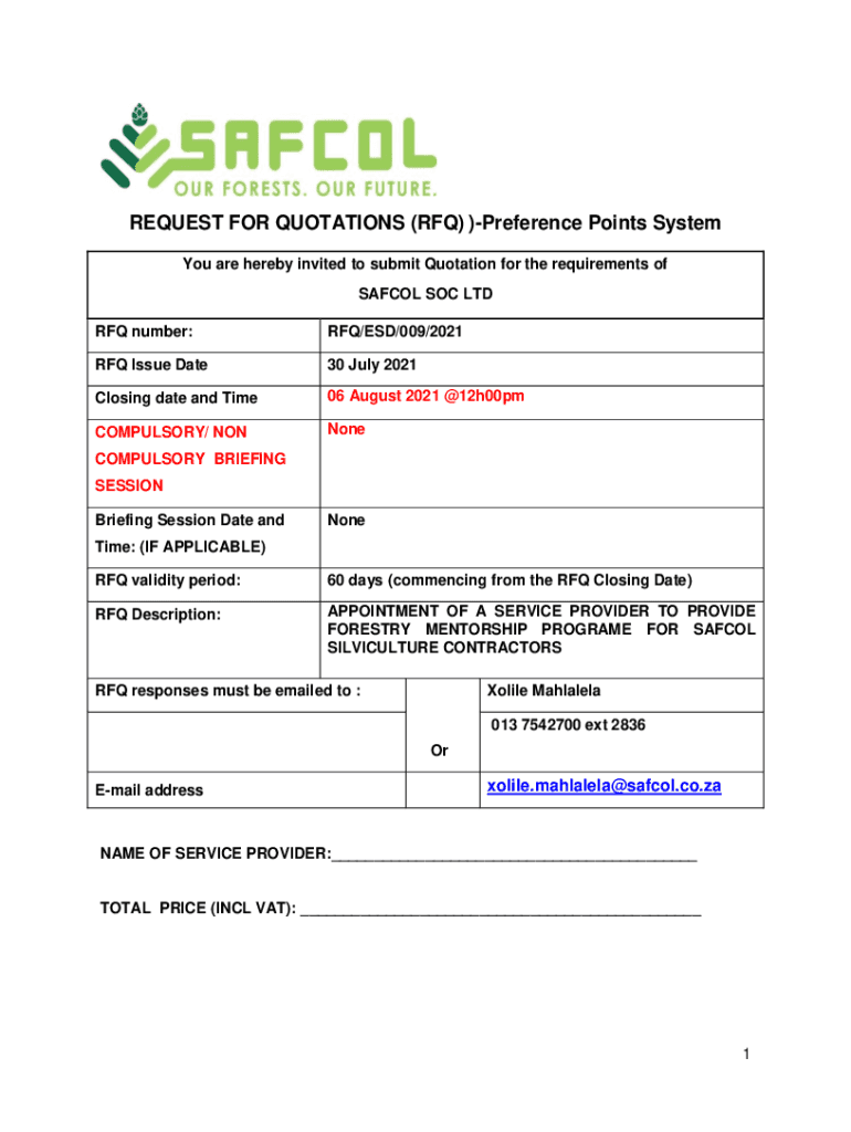 Fillable Online REQUEST FOR QUOTATIONS (RFQ)-Preference Points ... Fax Email Print - pdfFiller