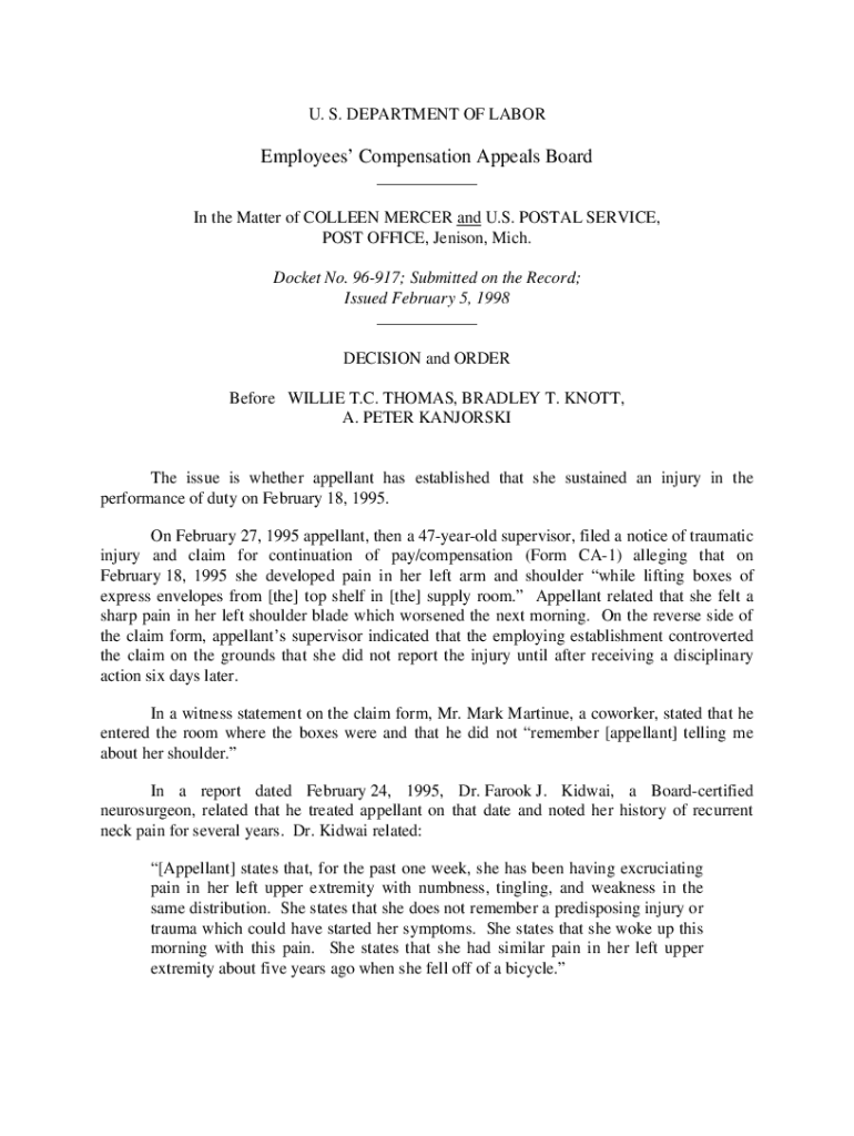 Fillable Online 96-0917: COLLEEN MERCER and U.S. POSTAL SERVICE... Fax ...